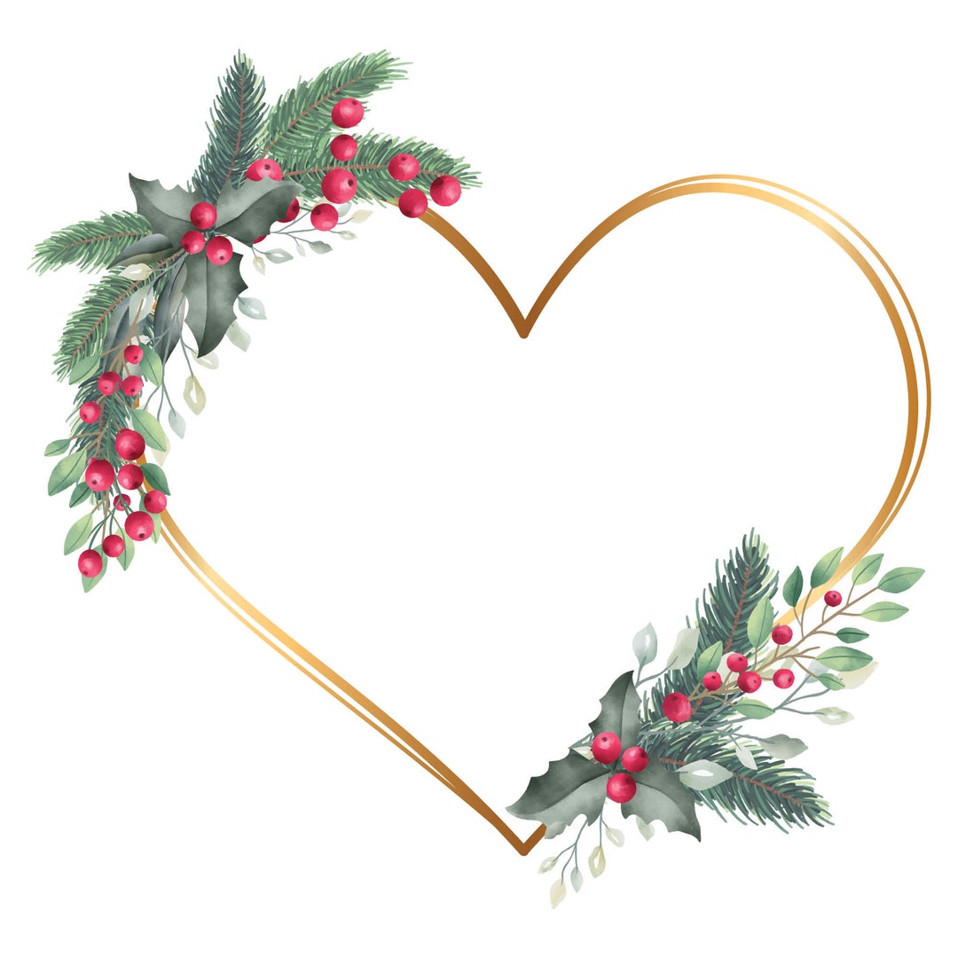 Gold Christmas Love Heart Wreath Clipart, Christmas Wreath Clipart ...