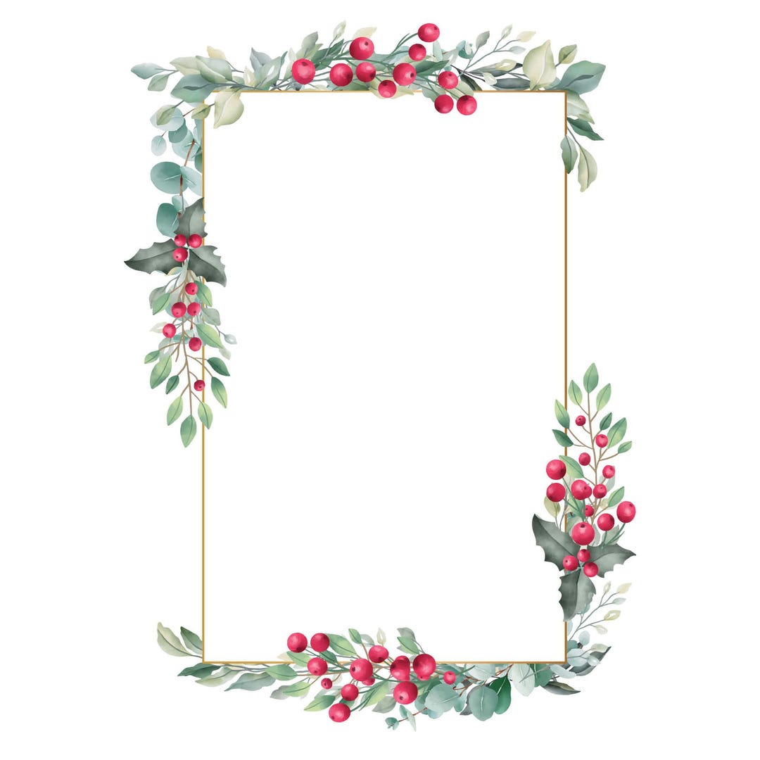 Gold Christmas Frame Clipart, Berries & Leaves Border (digital Download ...