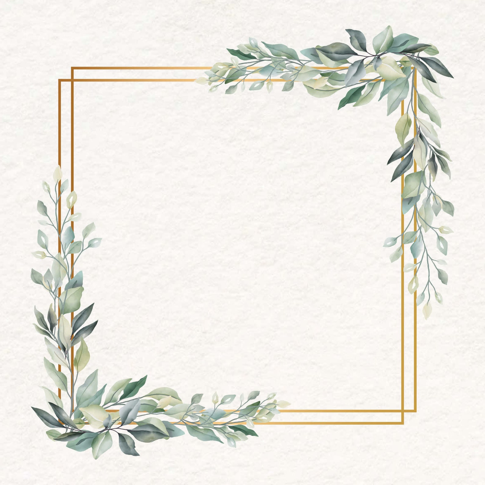 Gold Square Wreath Clipart, Wedding Invitation Clipart, Square Wreath ...