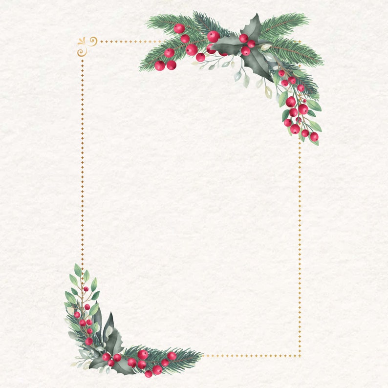 Gold Christmas Frame Clipart, Holly Berry Border (digital Download) - Etsy