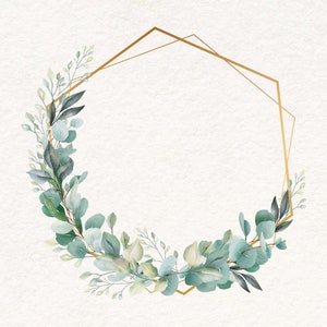 Eucalyptus and Gold Wreath Clipart, Wedding Invitation Clipart ...