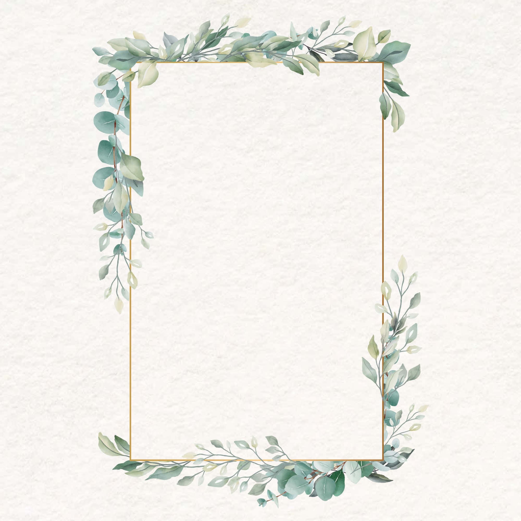Eucalyptus & Gold Frame Clipart: Wedding Invitation Border (digital ...