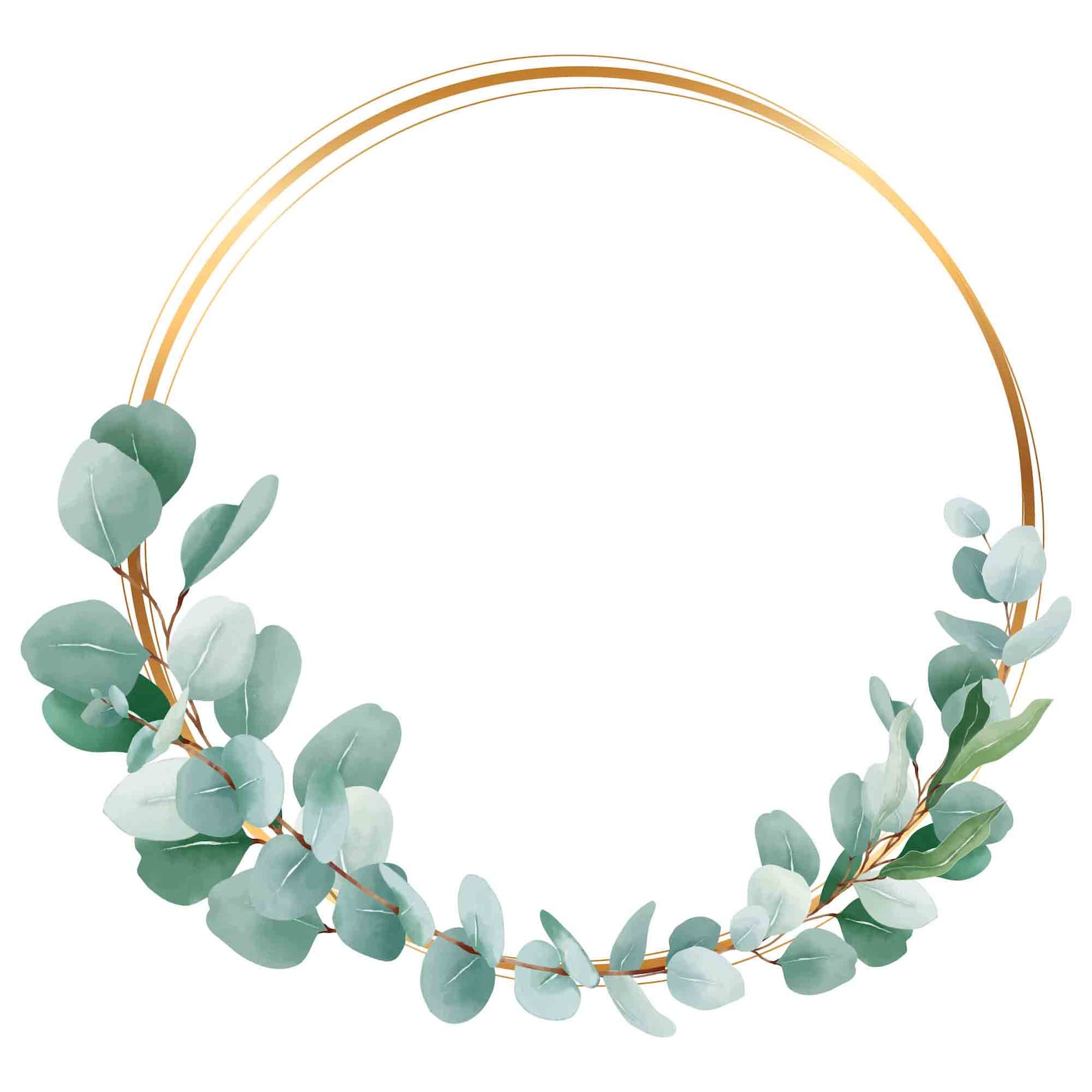 Eucalyptus and Gold Wreath Clipart, Wedding Invitation Clipart ...
