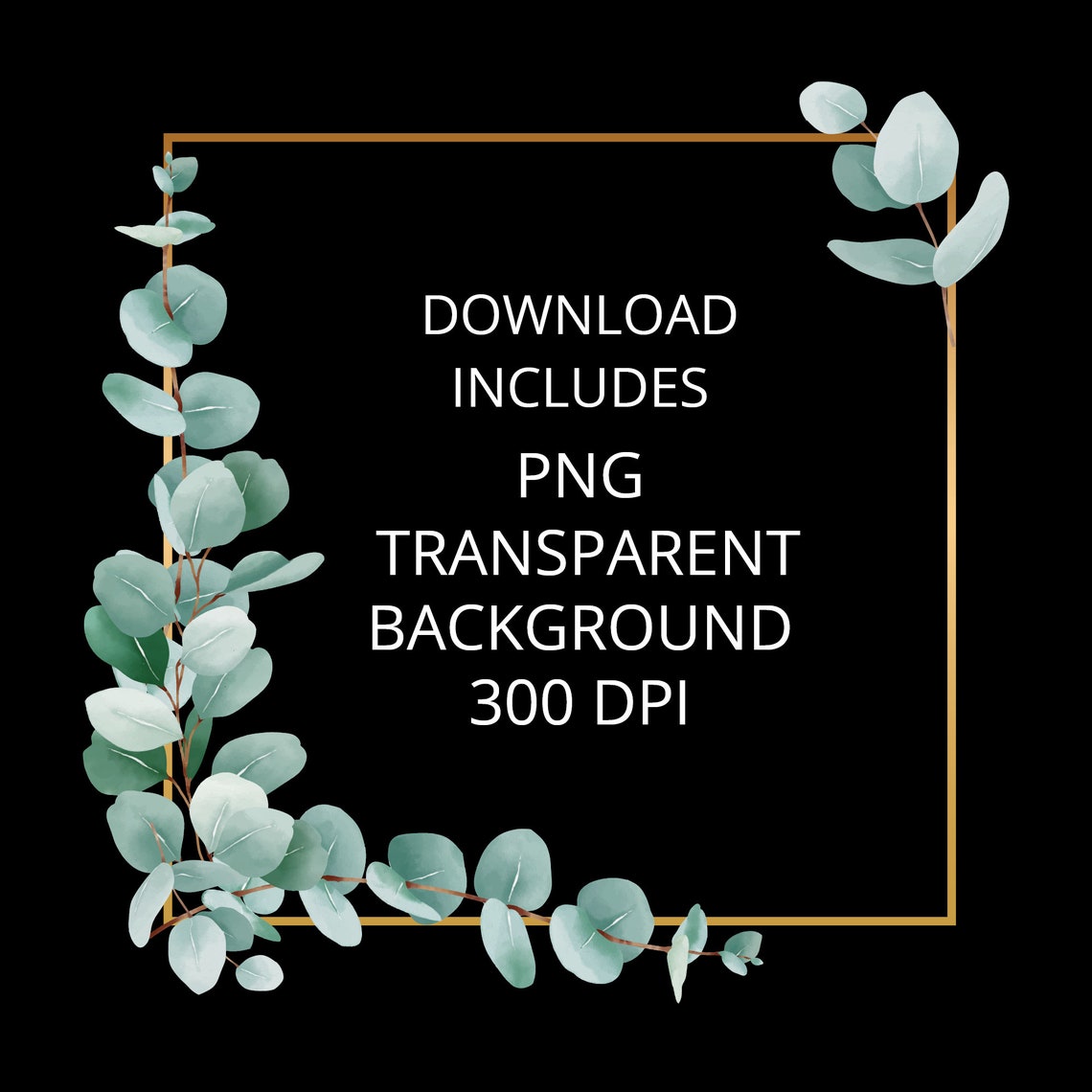 Eucalyptus and Gold Wreath Clipart, Wedding Invitation Clipart ...