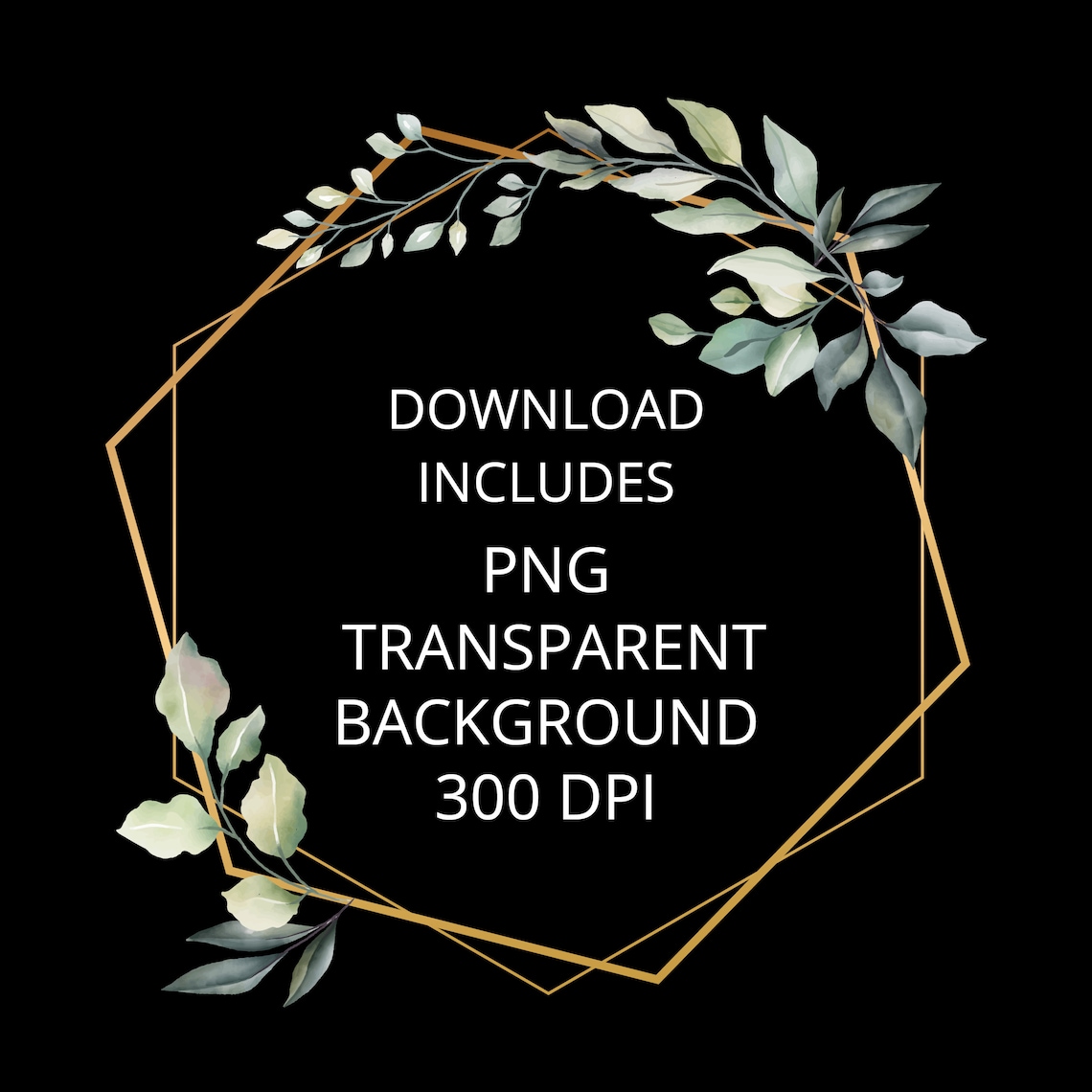 Gold Floral Wreath Clipart: Wedding Invitation PNG (digital Download ...