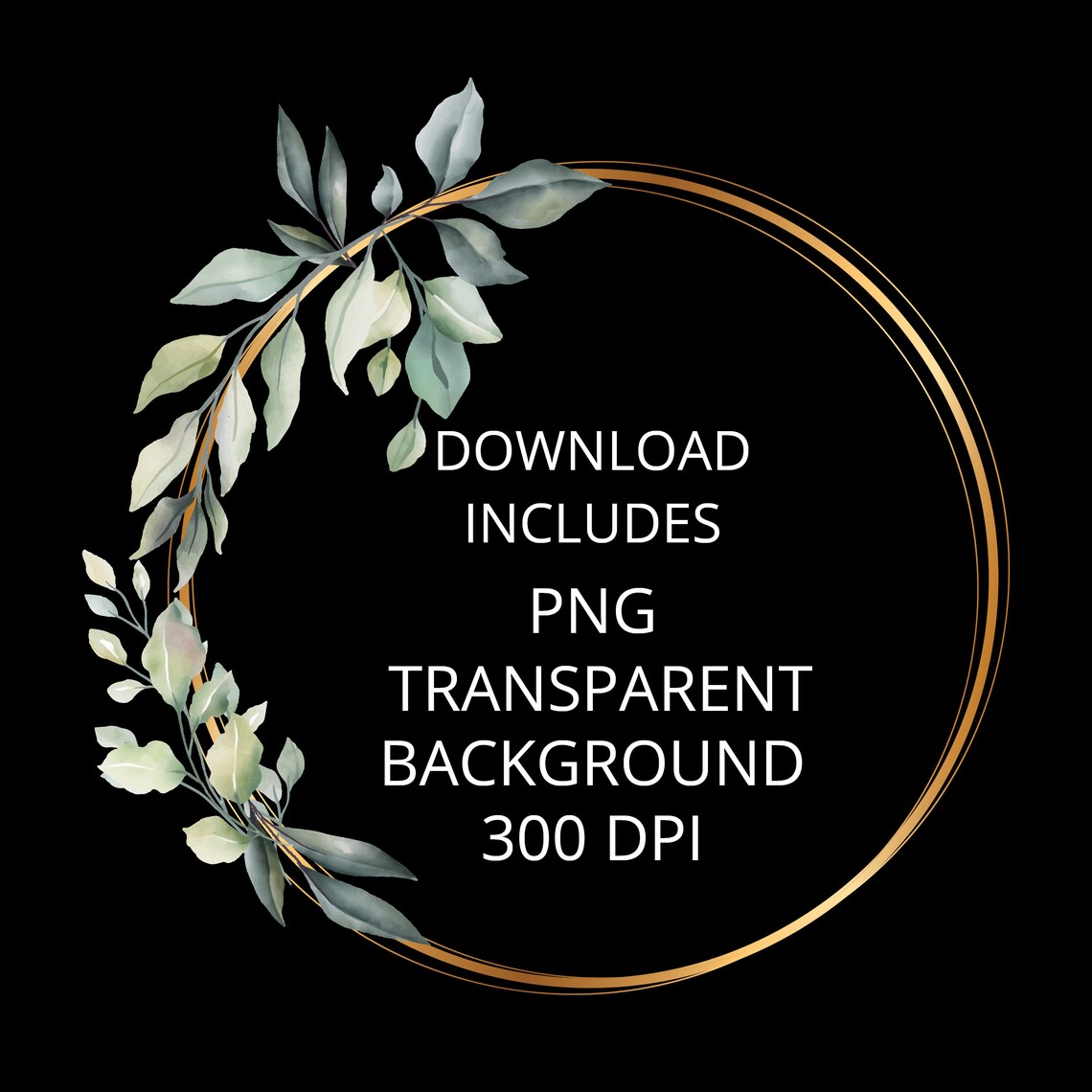 Gold Wreath Clipart, Wedding Invitation Clipart, Wedding Sticker ...