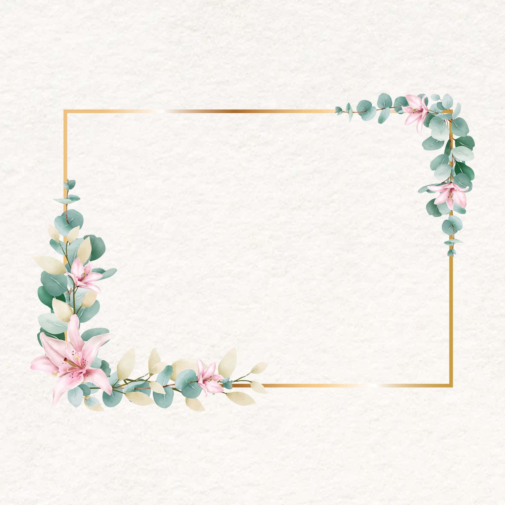 Floral Gold Frame Clipart: Dusty Rose Pink Flowers, Eucalyptus Border ...