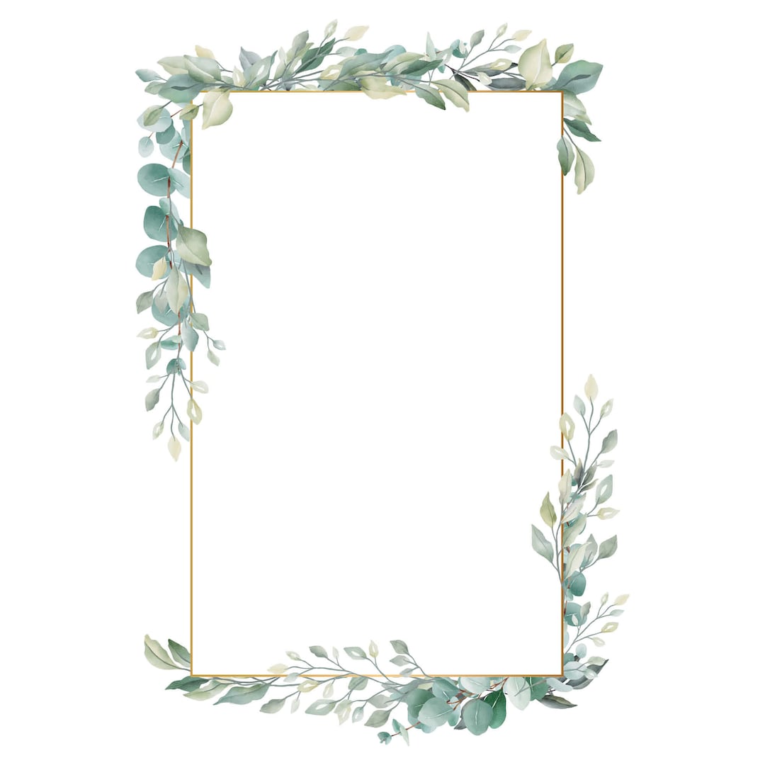 Eucalyptus & Gold Frame Clipart: Wedding Invitation Border (digital ...