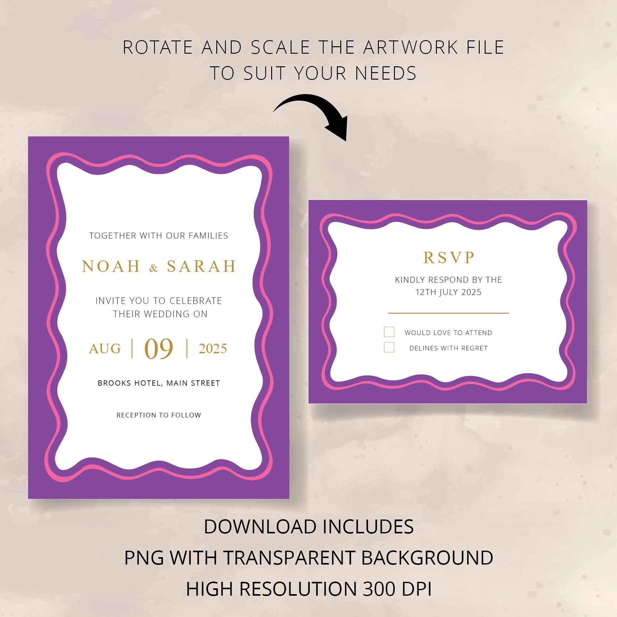Purple Wavy Line Frame Clipart: Wedding Invitation Border (digital ...