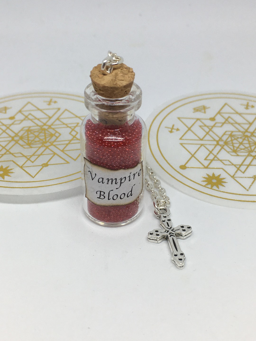 Vampire Blood Potion Bottle With Necklace and Cross Charm - Etsy