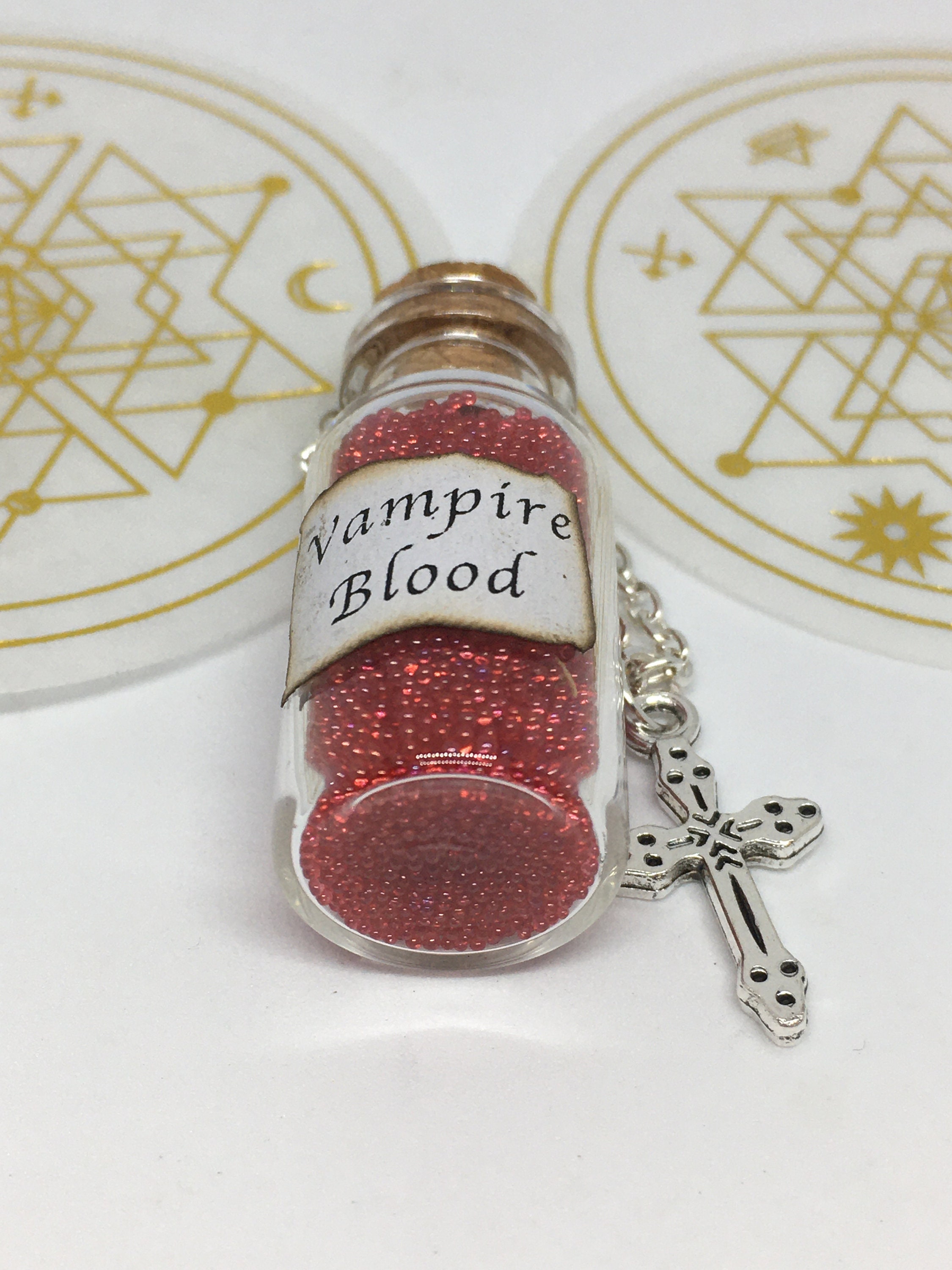 Vampire Blood Potion Bottle With Necklace and Cross Charm - Etsy