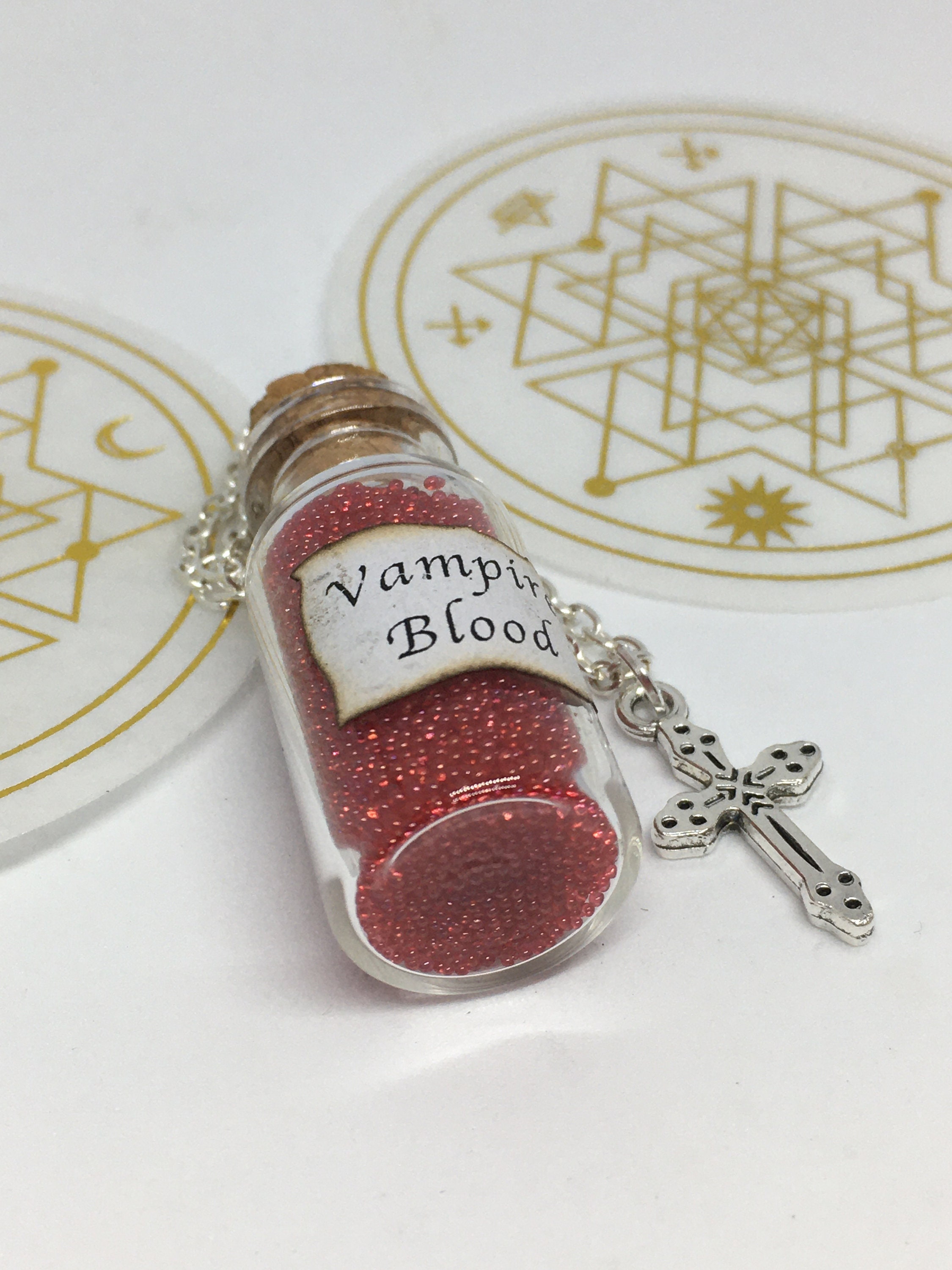 Vampire Blood Potion Bottle With Necklace and Cross Charm - Etsy