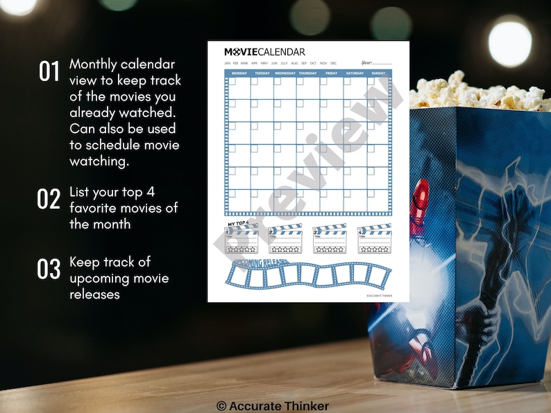 Movie Tracker Printable | Calendar & Watch List (PDF) - Etsy