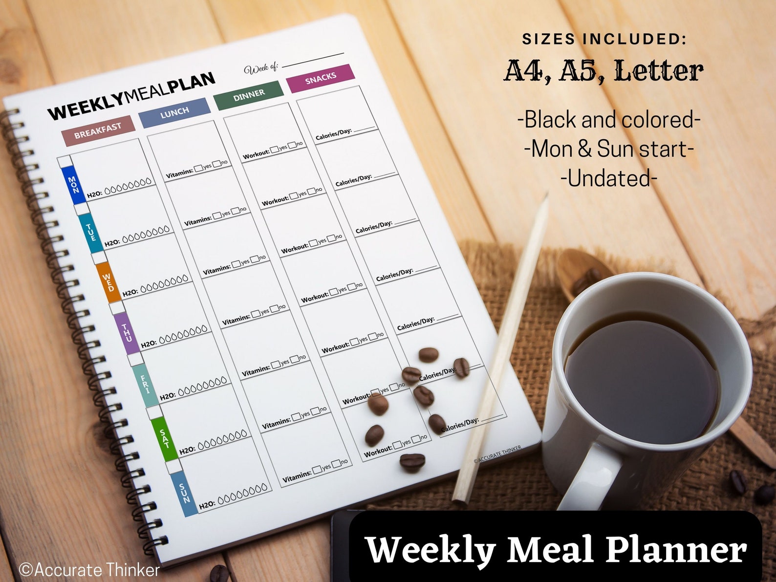 Weekly Meal Planner | Food, Water, Vitamin Tracker (printable PDF) - Etsy