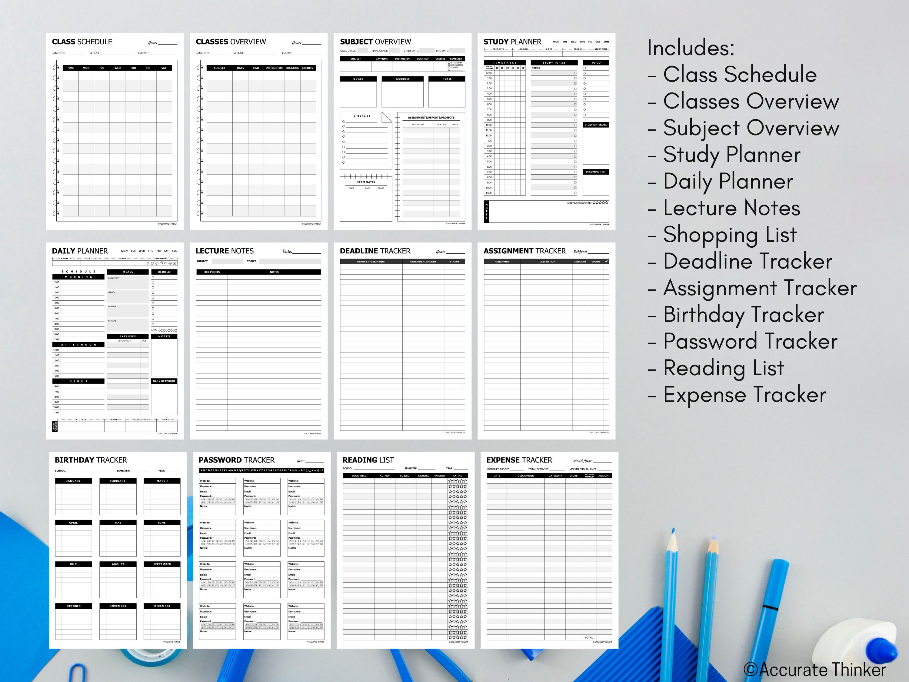 Student Planner Bundle | Printable Academic Planner PDF | School ...