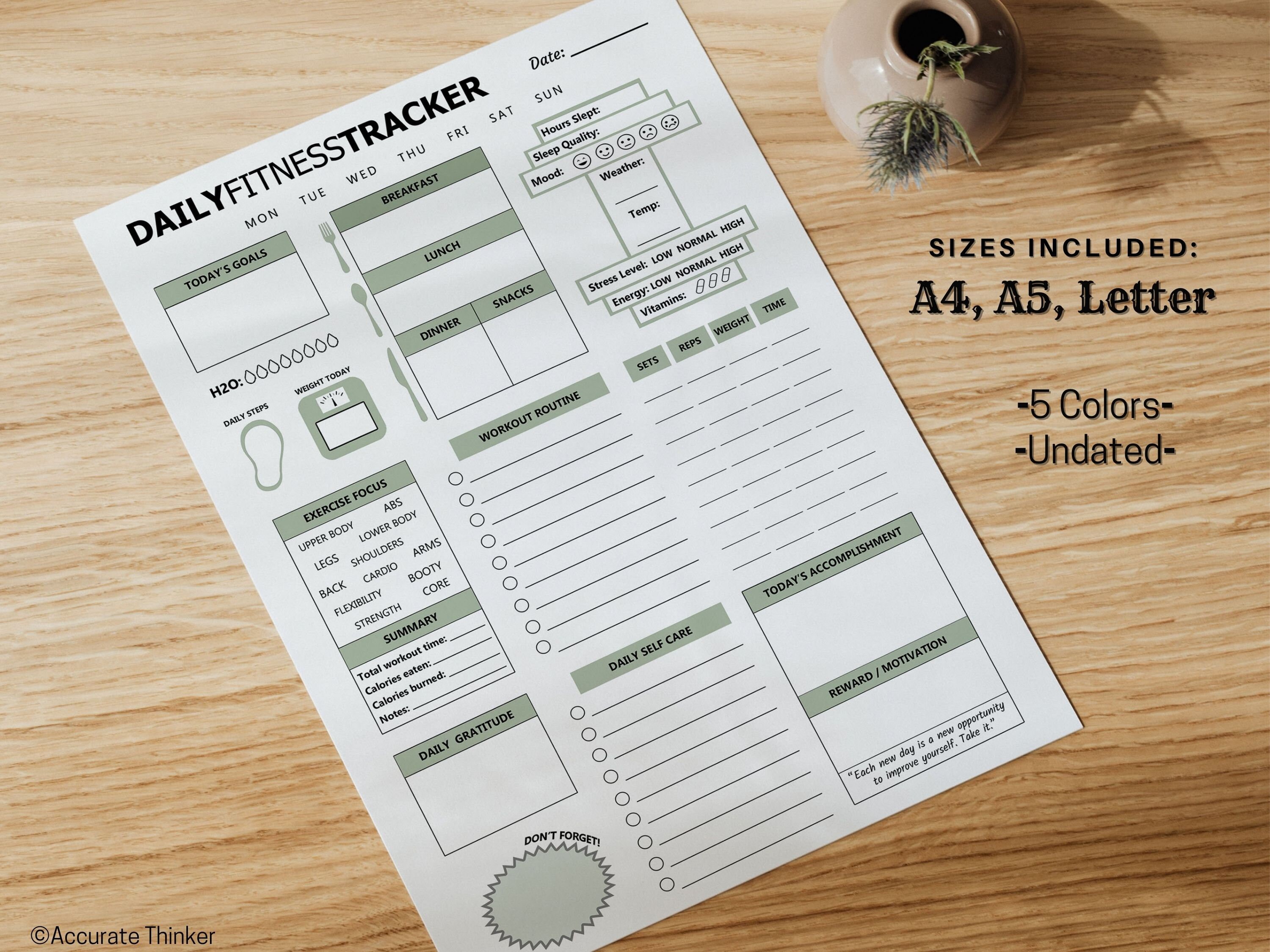 Daily Fitness Tracker Daily Exercise Log Fitness Planner - Etsy