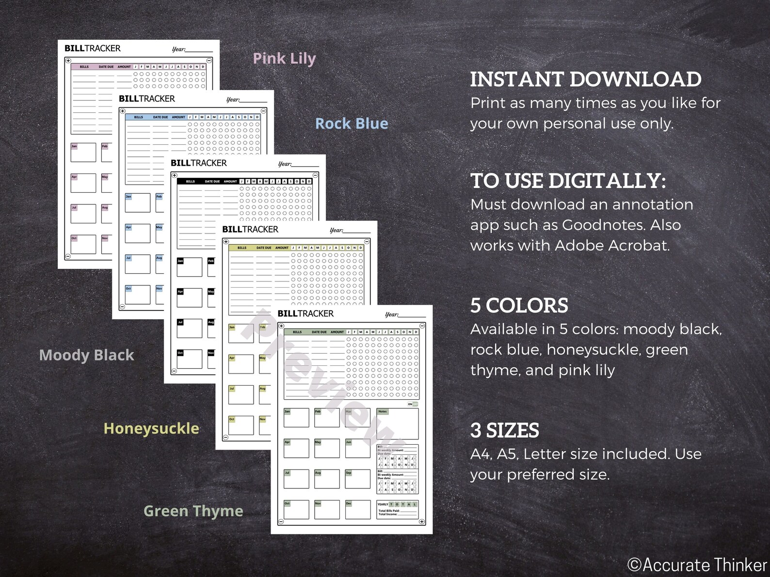 Bill Payment Tracker Printable | Monthly Bills Organizer PDF | Payment ...