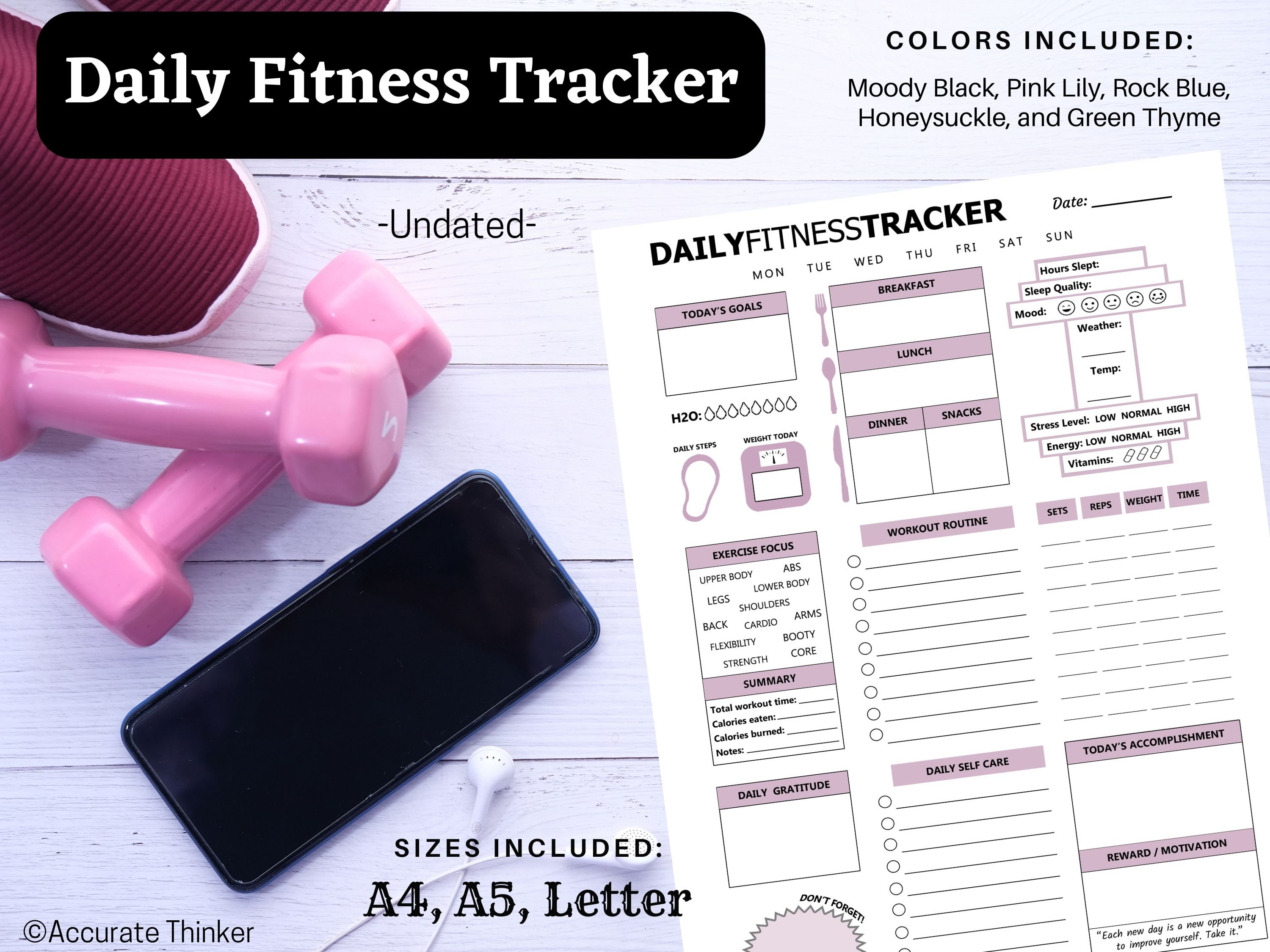 Daily Fitness Tracker Daily Exercise Log Fitness Planner - Etsy