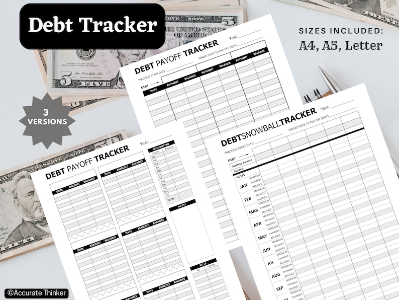 Debt Snowball Printable | Finance Tracker, Payoff Planner (A4, A5 ...