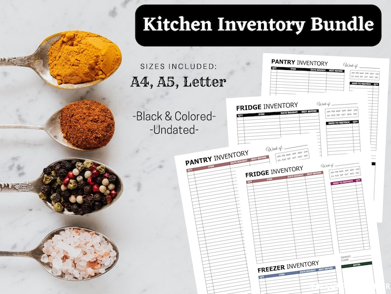 Kitchen Inventory Tracker Fridge Inventory Freezer Inventory Pantry ...