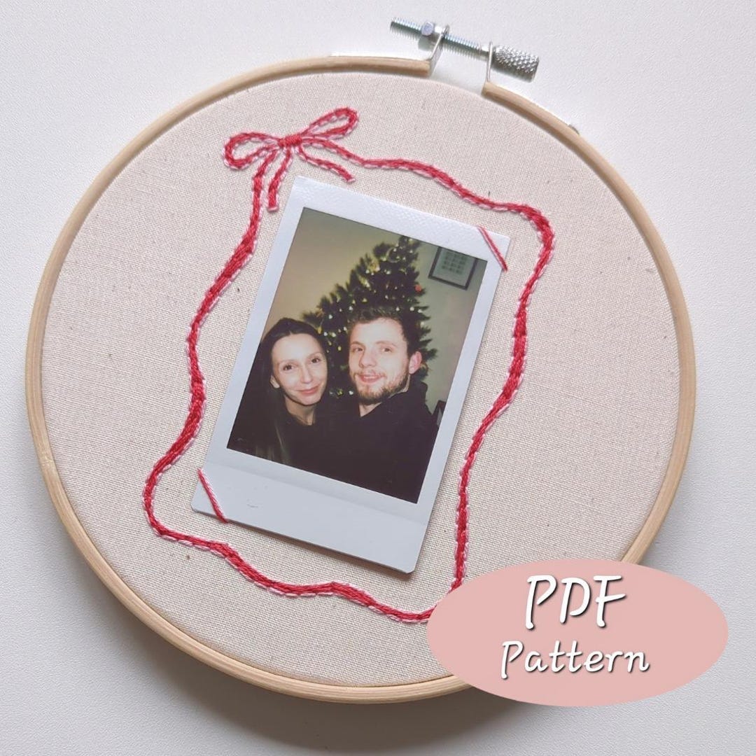 Festive Bow Embroidery Photo Frame, PDF Pattern, Instax Mini Polaroid ...