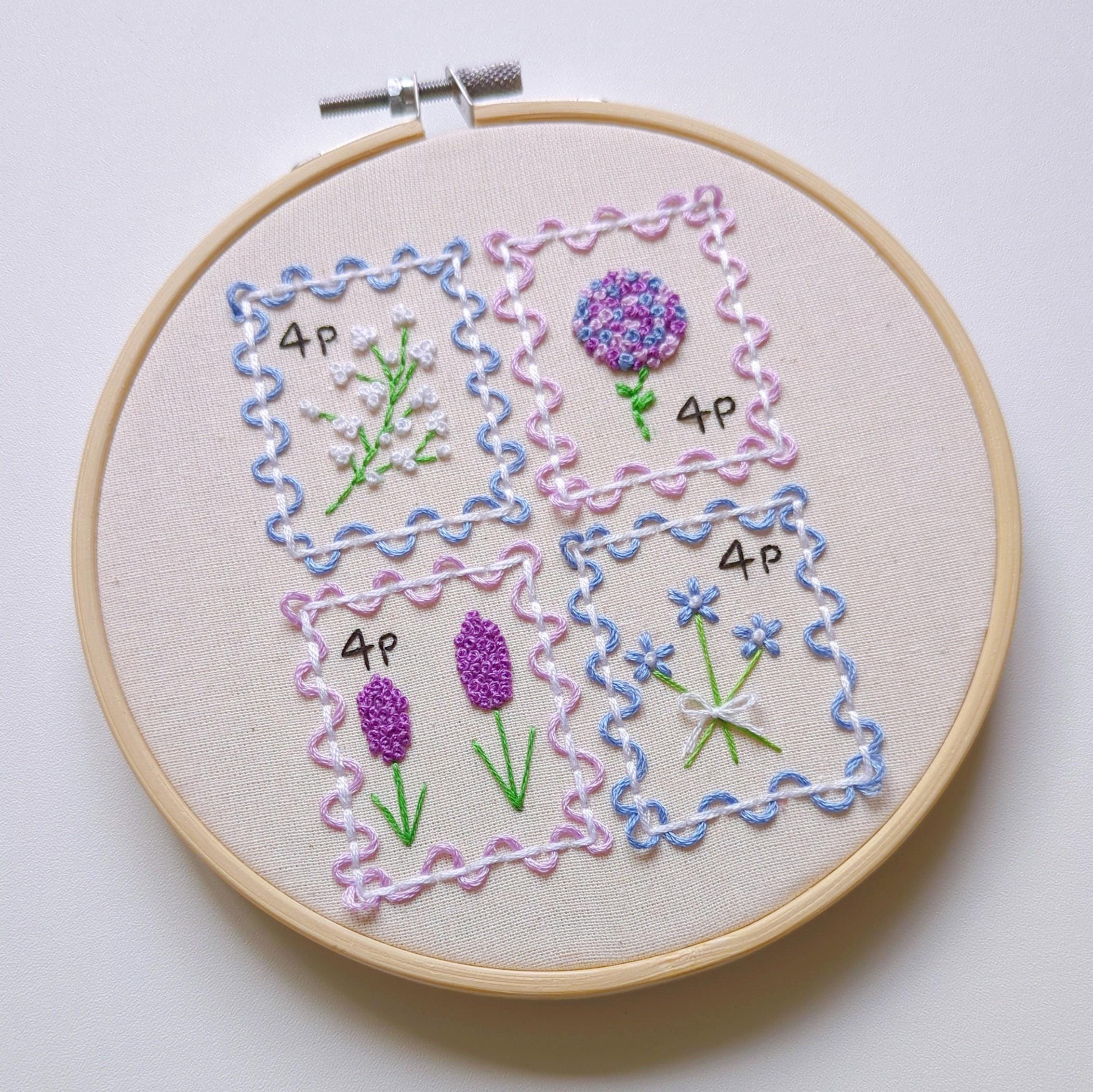 Floral Postage Stamps Embroidery Pattern, PDF Download, Beginner ...