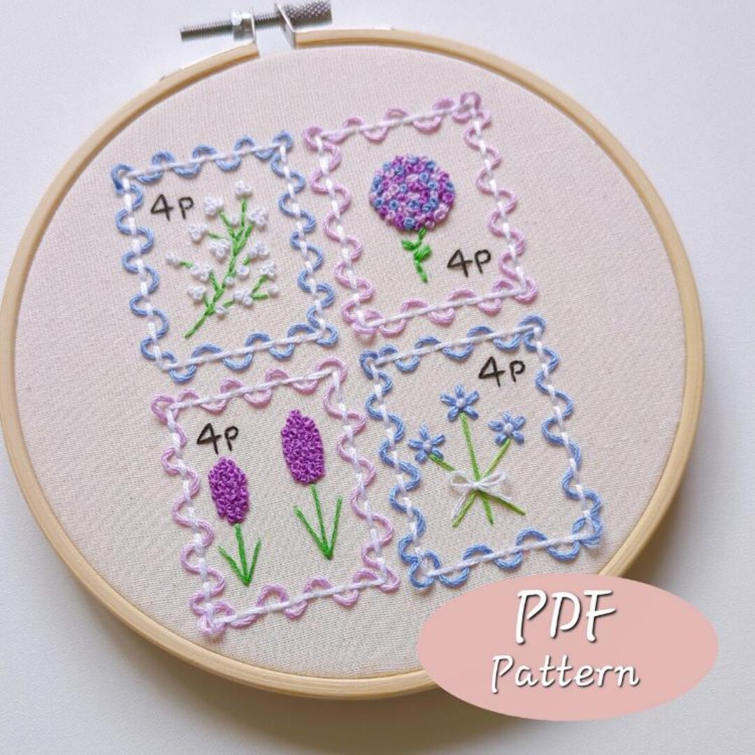 Floral Postage Stamps Embroidery Pattern, PDF Download, Beginner ...