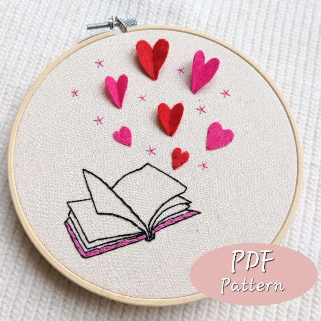 Book Lover Embroidery Pattern PDF Download, Hand Embroidery, Beginner ...