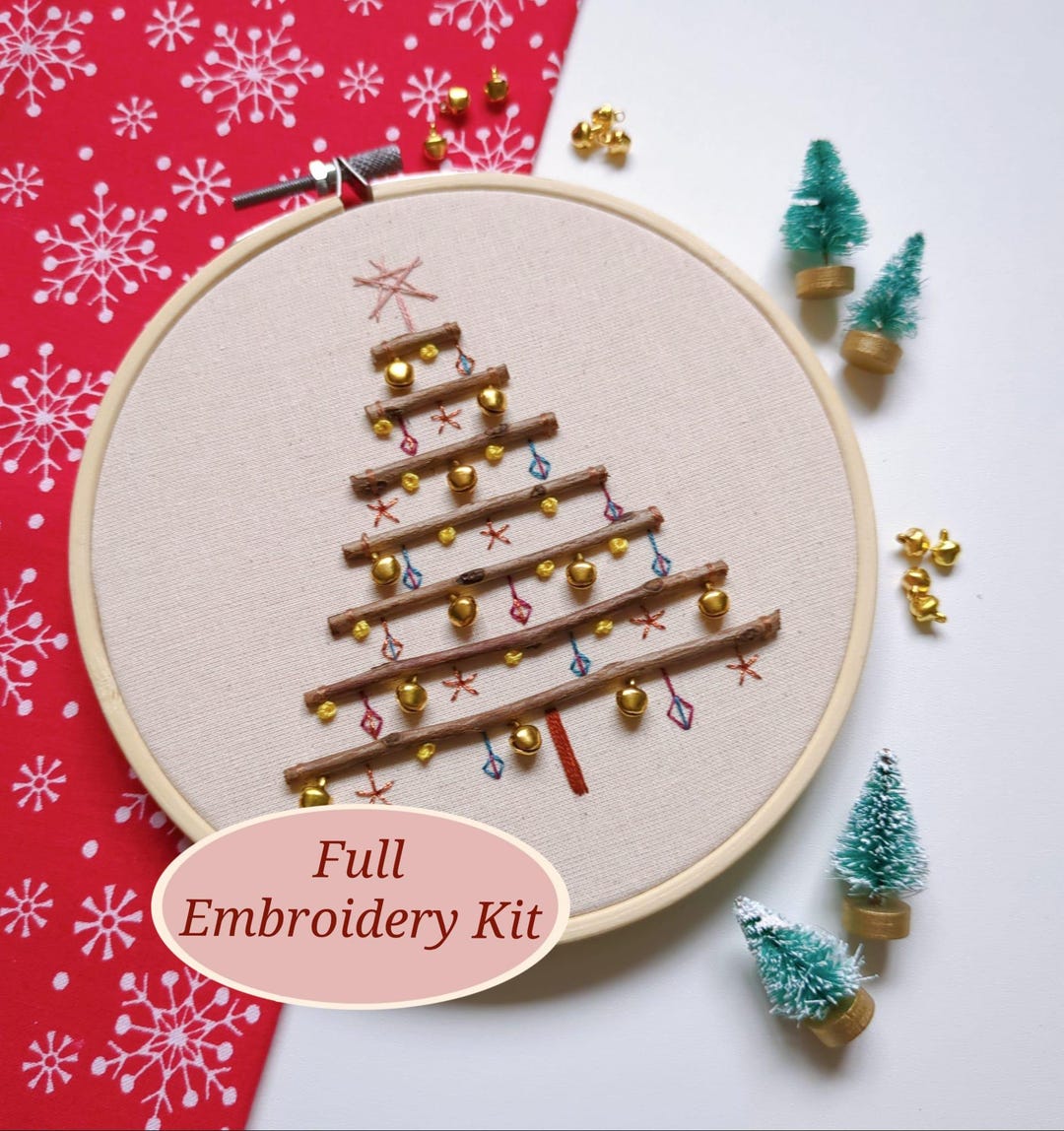 Twig Christmas Tree Embroidery Kit, Christmas Tree With Bells, Hand ...