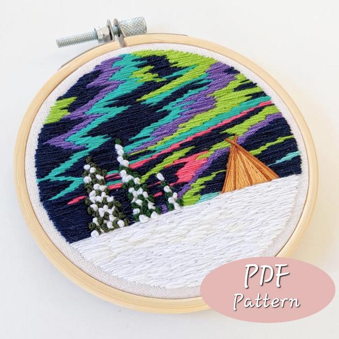 Northern Lights Aurora Borealis Embroidery Pattern PDF Download - Etsy
