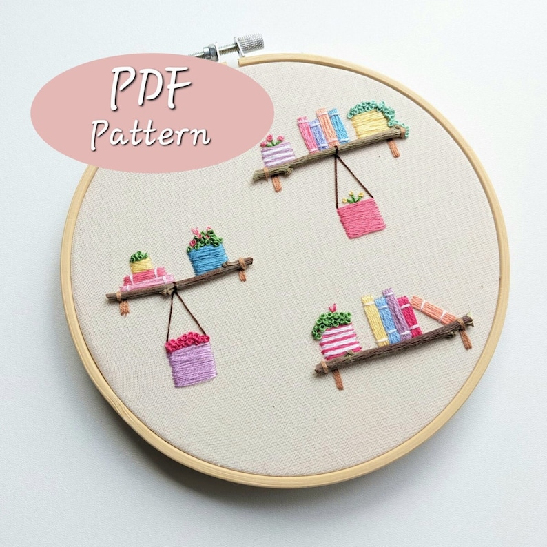Bookshelf Embroidery Pattern PDF Download - Etsy