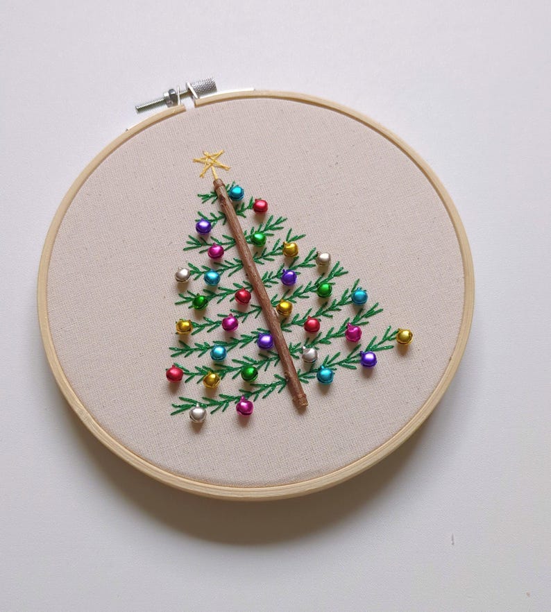 Christmas Tree Embroidery Kit, Christmas Tree With Bells, Hand ...
