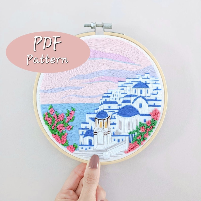 Santorini Embroidery Pattern by the Gingham Fox - Etsy