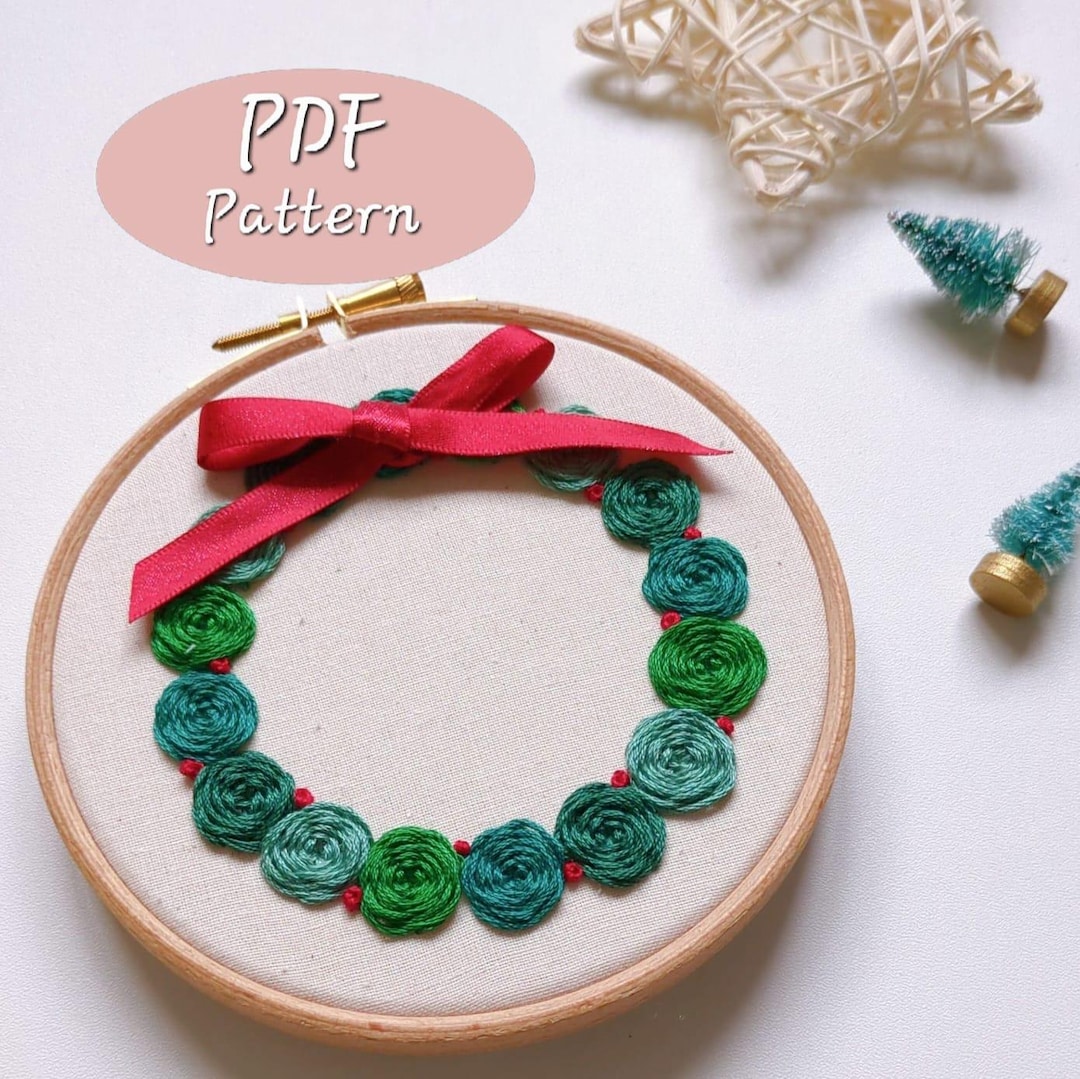 Christmas Wreath Embroidery Pattern PDF Download Template, Hand ...