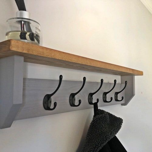 Coat Rack With Shelf Cast Iron Hooks Wall Mounted Rustic - Etsy