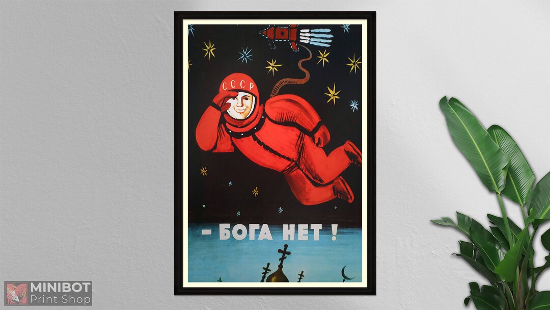 Red Cosmonaut, Soviet Propaganda Art Poster, Russian Space Print, USSR ...