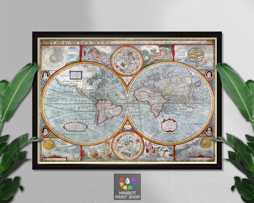 Antique World Map, Ancient World Map, Wall Decor, Wall Art, Old World ...