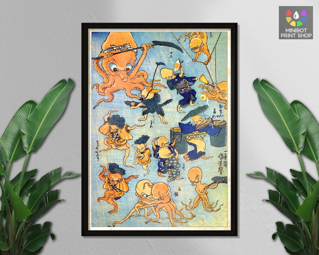 Japanese Samurai Octopus Warriors Painting, Japanese Woodblock Art ...