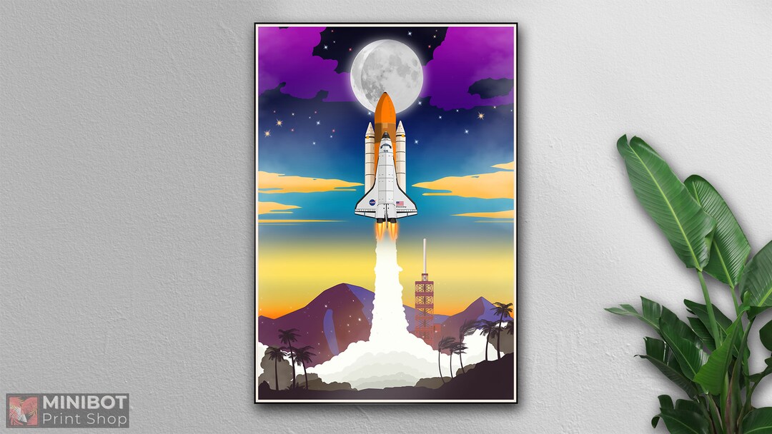 Nasa Discovery Launch Poster: Purple Spaceship Art, Wall Decor - Etsy