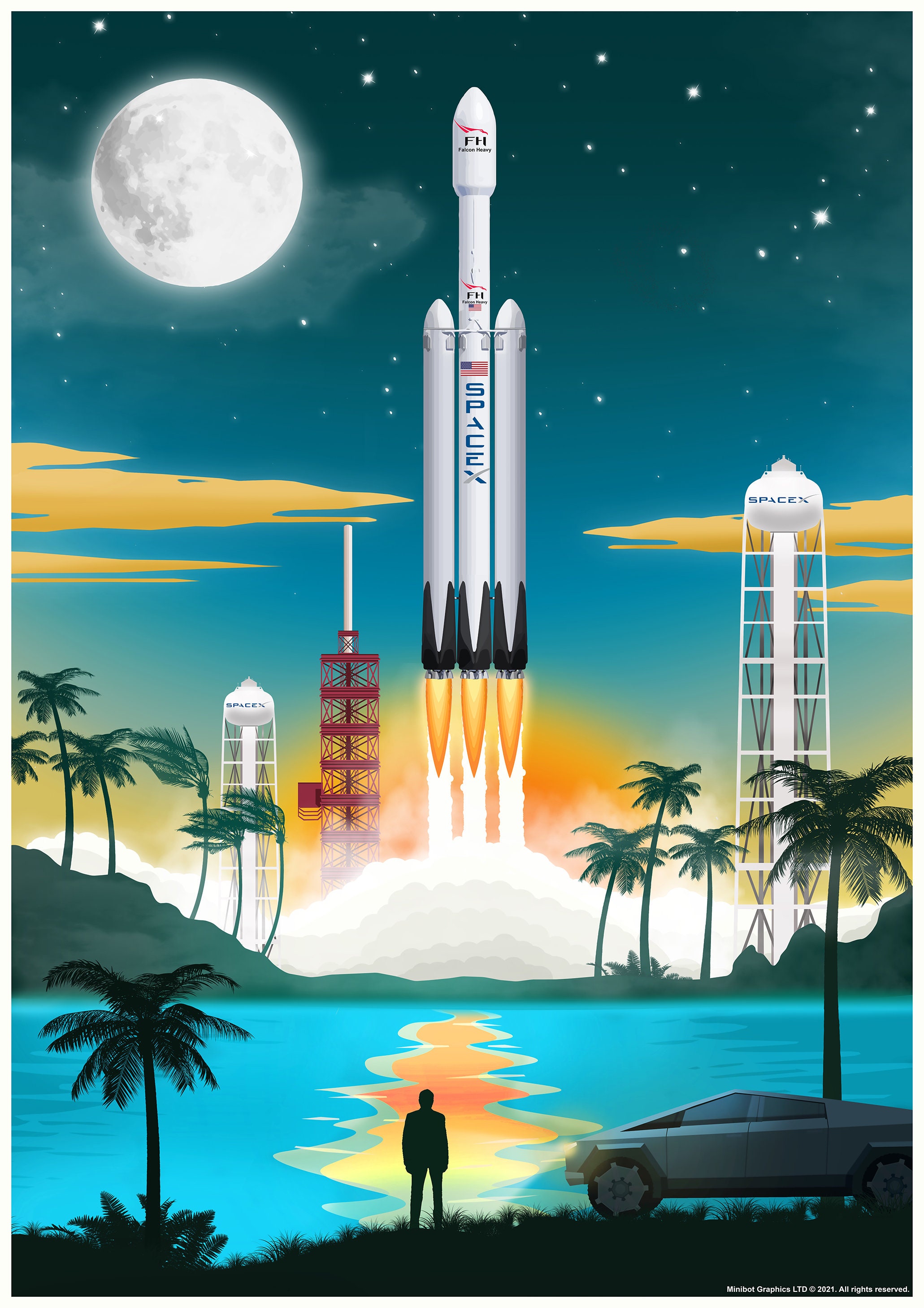 Spacex Falcon Heavy Launch Space Poster Spacex Fan Artspace - Etsy