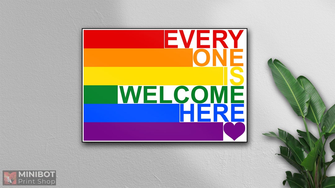 Everyone is Welcome Here - LGBTQ+ Rainbow Flag - Poster on Paper or ...