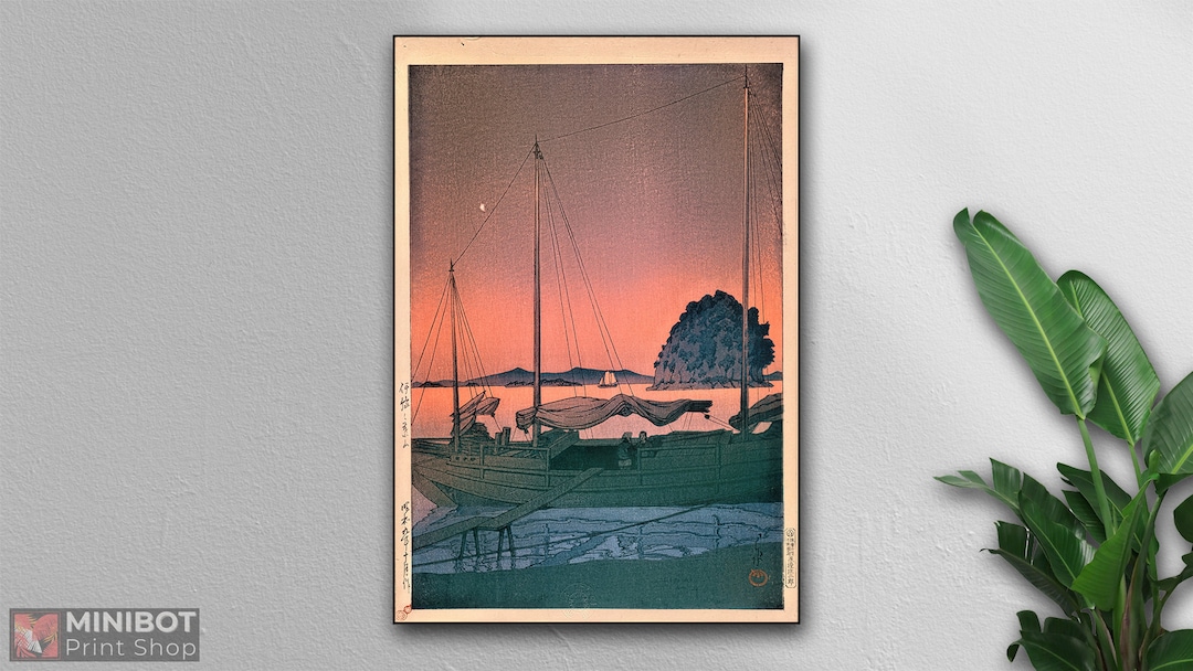 Kawase Hasui (1883-1957) Harbour Sunset Hayama in Iyo Provence ...