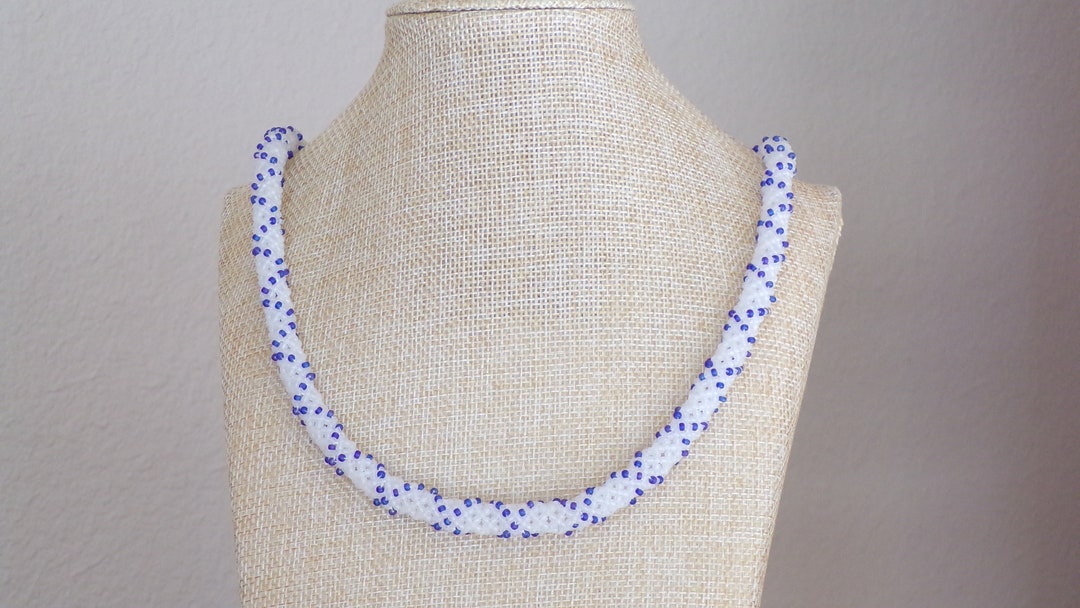 White Rope Necklace With Blue Crisscross Design - Etsy