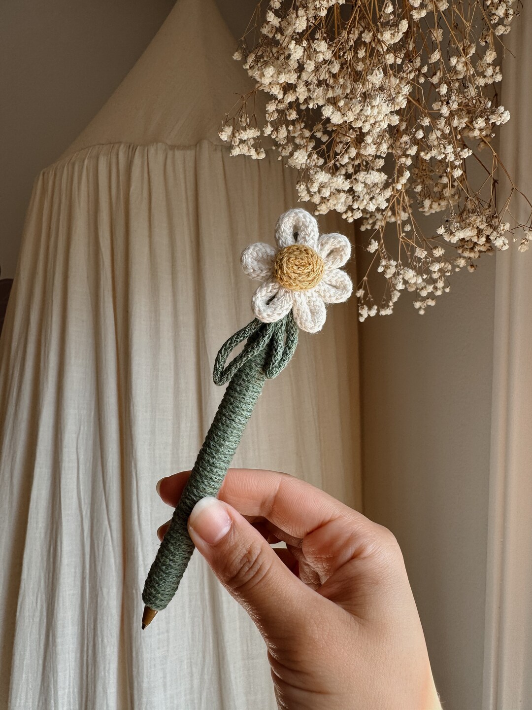 Macrame Daisy Pen | Cotton Cord Writing Pen - Etsy