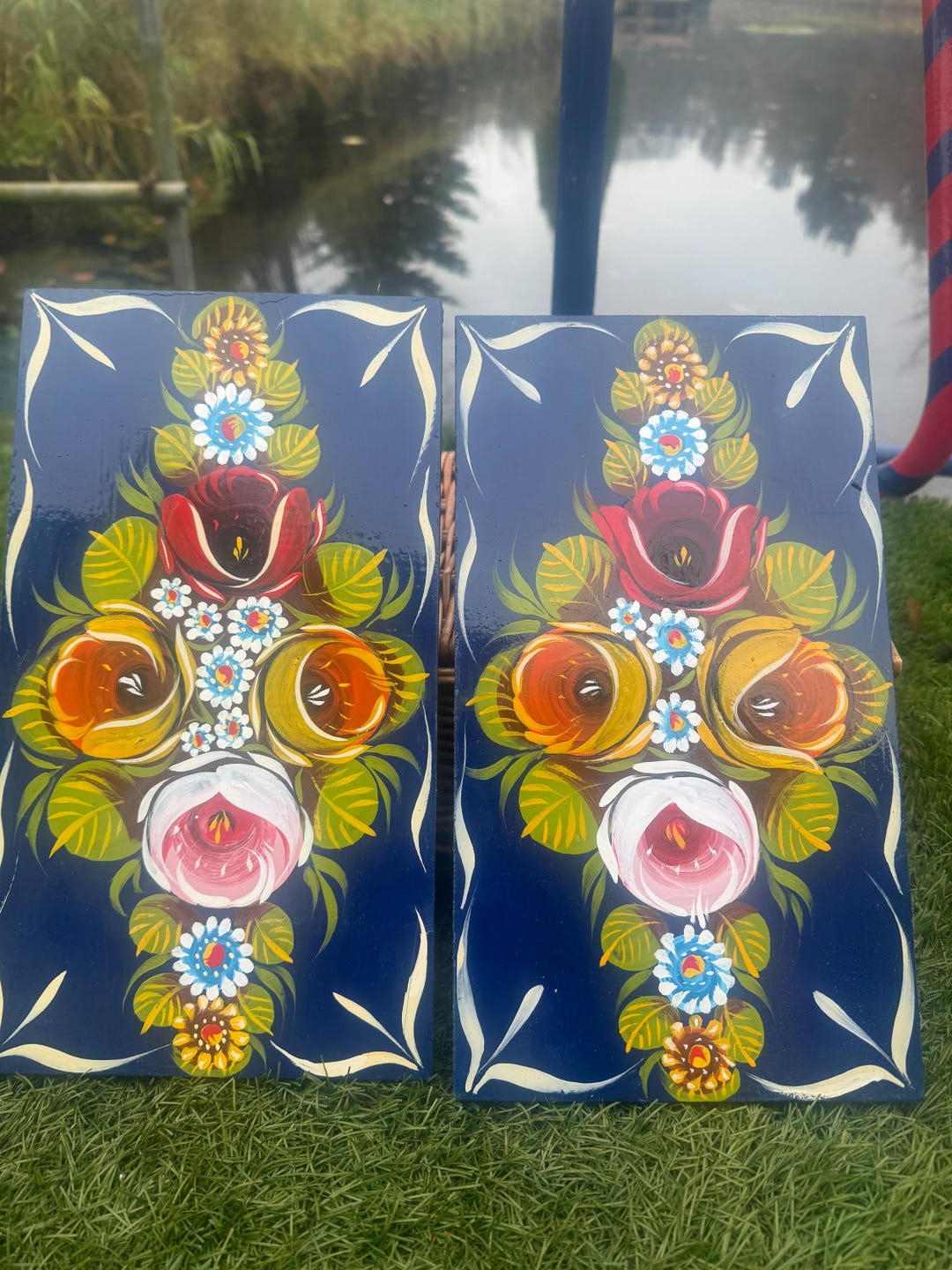 Hand Painted Canal Art Narrowboat Art Panel in Blue - Etsy UK