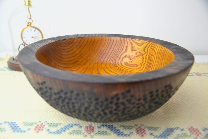 Shou Sugi Ban Bowl - Small Blackened Wood Bowl With Golden Interior - Etsy
