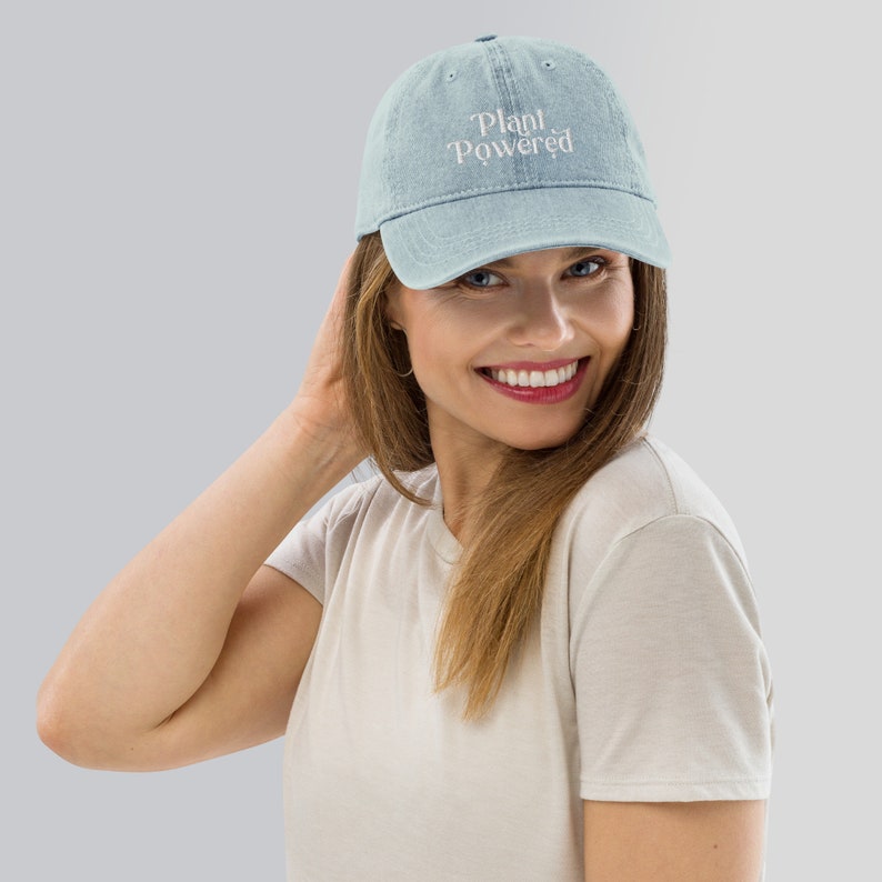 Plant Powered Embroidered Denim Dad Hat Vegan Baseball Cap Powered by ...