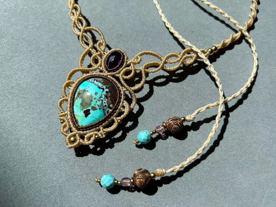 Turquoise Macrame Choker, Amethyst Boho Necklace - Etsy