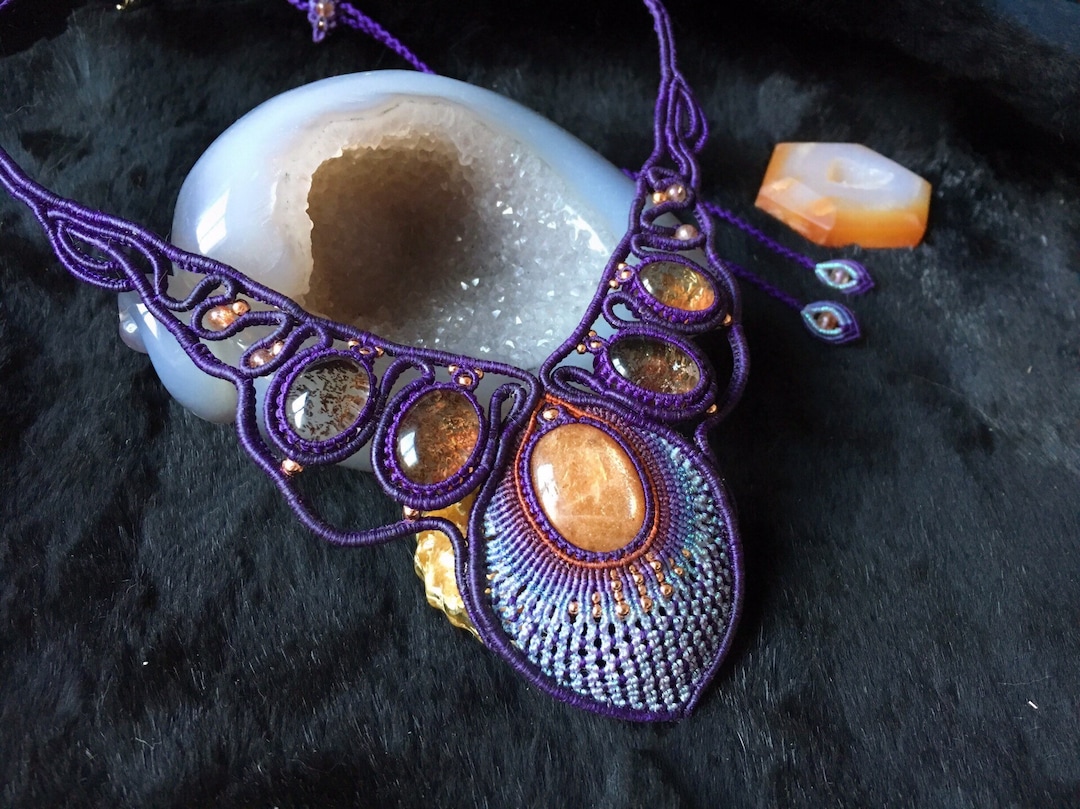 Sunstone Macrame Choker, Crysta Labradorite Macrame Necklace ...