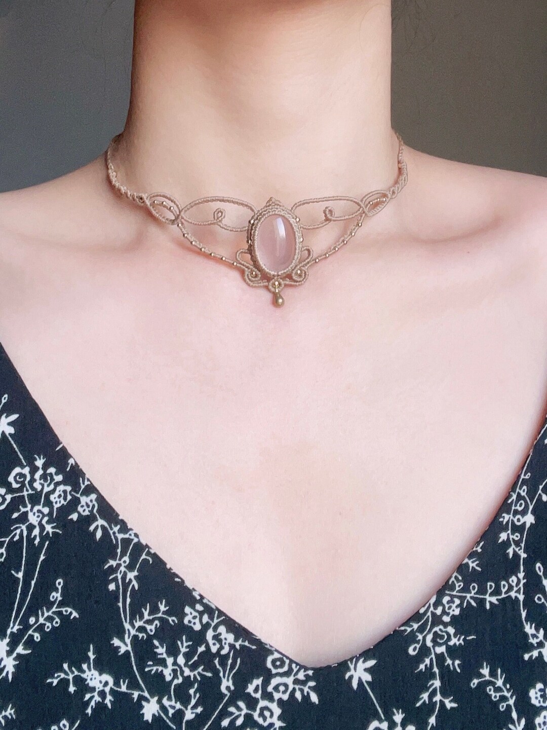 Rose Quartz Gemstone Choker , Pink Rose Quartz Choker, Pink Rose Quartz ...